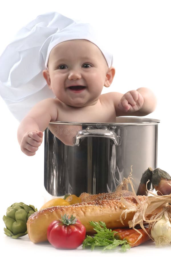 Baby in a Chef Pot stock image. Image of vegetables, female - 343437