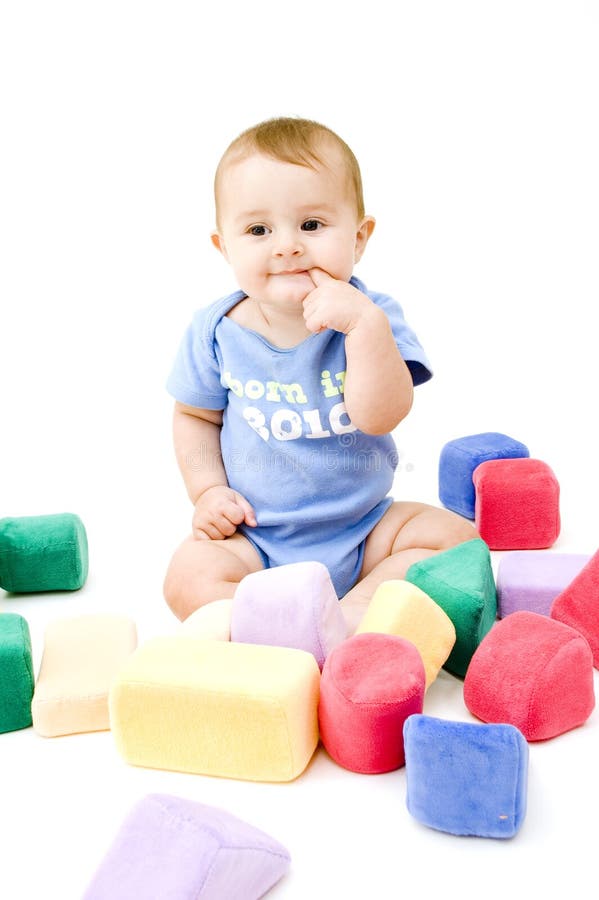 Cute Baby Chewing on Finger Stock Photo - Image of blue, playing: 17095288