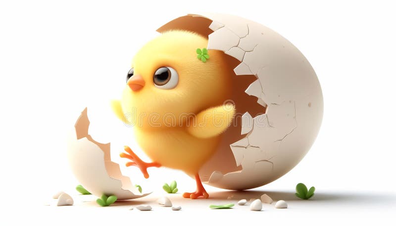 Cute Baby Chick Cartoon Inside an Egg with Broken Shell Stock ...