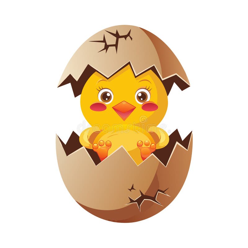 Cute Baby Chick Emerging from Broken Egg Vector Illustration Stock ...