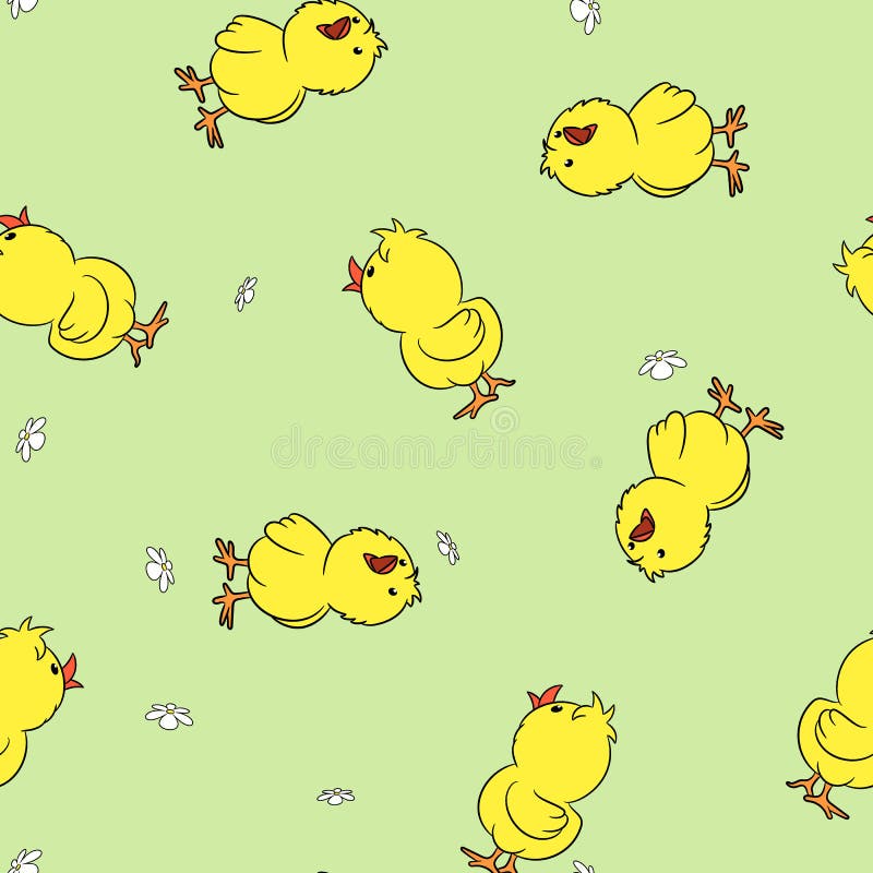 Cute Baby Chick and Flowers Seamless Pattern Stock Vector ...