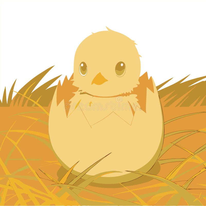 Cute Baby Chick Hatching from an Egg Stock Illustration - Illustration ...