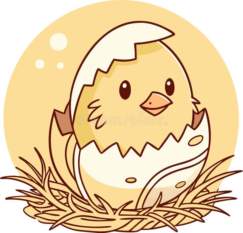 Cute Baby Chick Hatching from an Egg Stock Illustration - Illustration ...