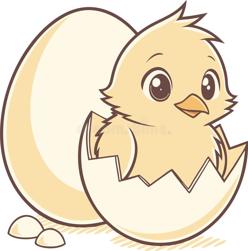Cute Baby Chick Hatching from an Egg Stock Illustration - Illustration ...