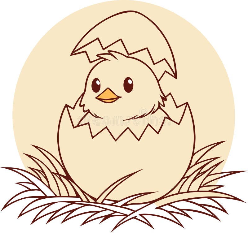 Cute Baby Chick Hatching from an Egg Stock Illustration - Illustration ...