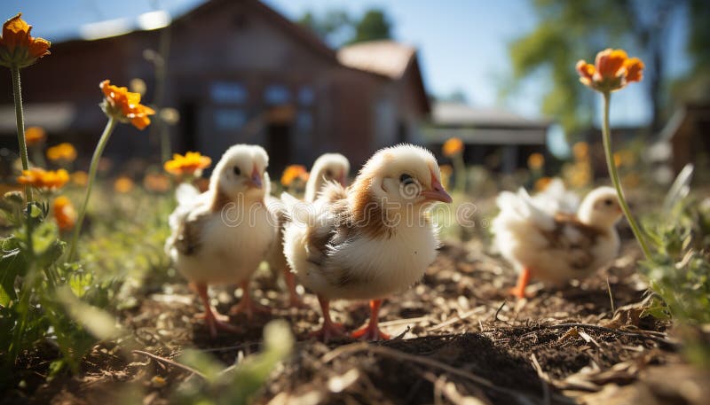 Cute Baby Chicken Hatching in Green Meadow, Surrounded by Nature ...