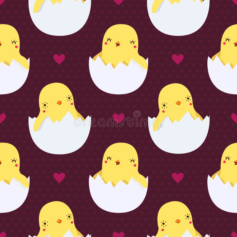 Cute Baby Chickens in Eggs Seamless Pattern Stock Vector - Illustration ...