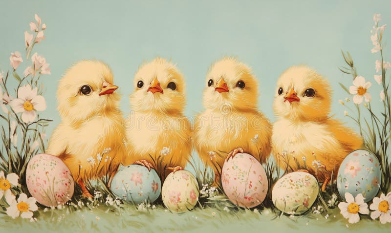 Cute Baby Chicks Colorful Easter Eggs Springtime Setting Stock Photos ...