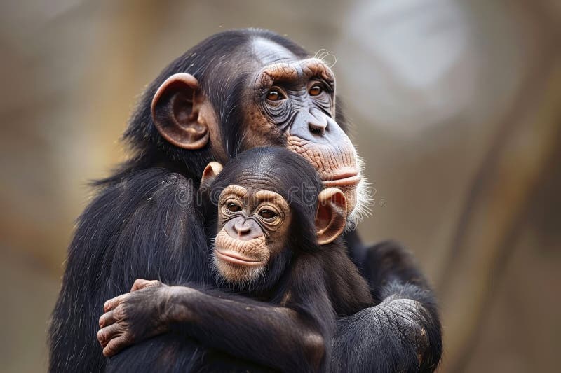 A Cute Baby Chimpanzee in the Arms of Its Mother Stock Photo - Image of ...