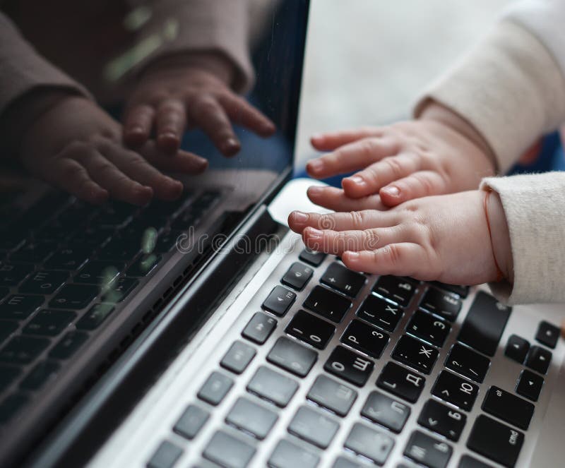 Cute Baby with Computer (laptop) As If Working Stock Image - Image of ...