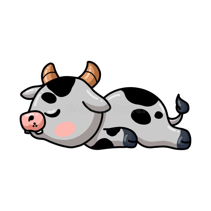 Cute Baby Cow Cartoon Sleeping Stock Vector - Illustration of bull ...