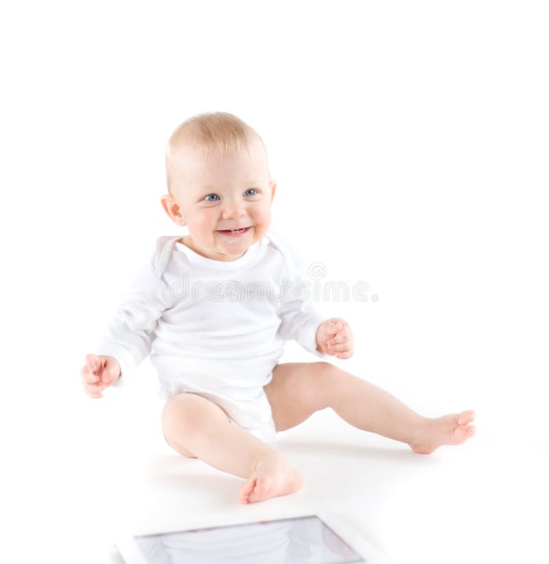 Cute Baby with Digital Tablet Stock Photo - Image of cute, looking ...