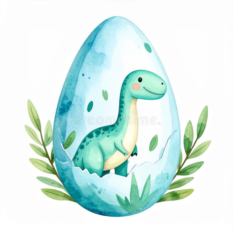 Cute Baby Dinosaur Hatching from a Blue Egg Stock Illustration ...