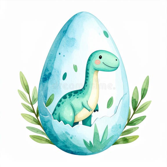 Cute Baby Dinosaur Hatching from a Blue Egg Stock Illustration ...