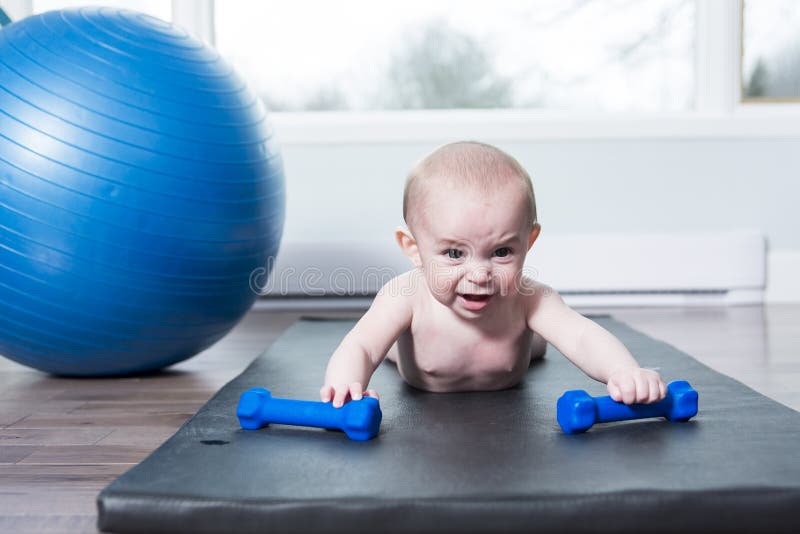 Cute Baby Doing Exercises with Ball at Home Stock Image - Image of ...