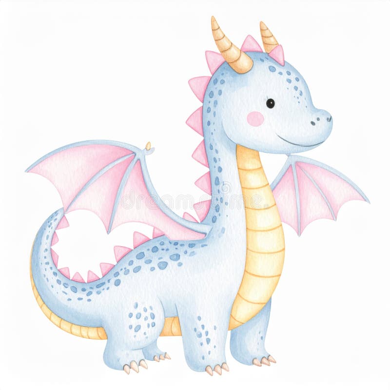 Cute Baby Dragon Watercolor Illustration Stock Illustration ...