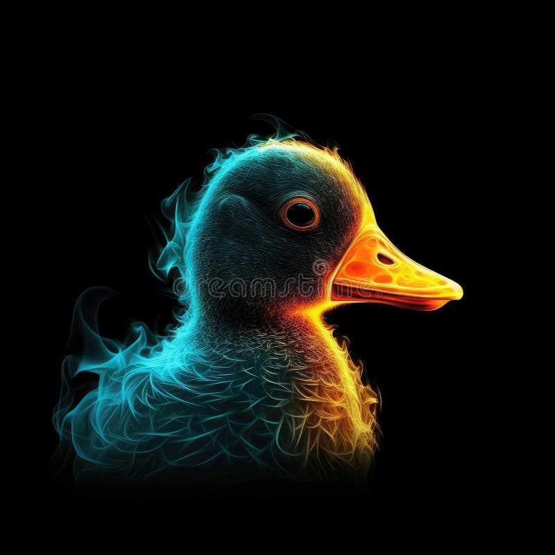 Cute Baby Duck Face Shape in Fire on Black Background. Generative AI ...