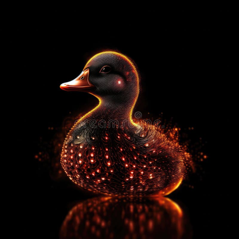 Cute Baby Duck Face Shape in Red Fire on Black Background. Generative ...