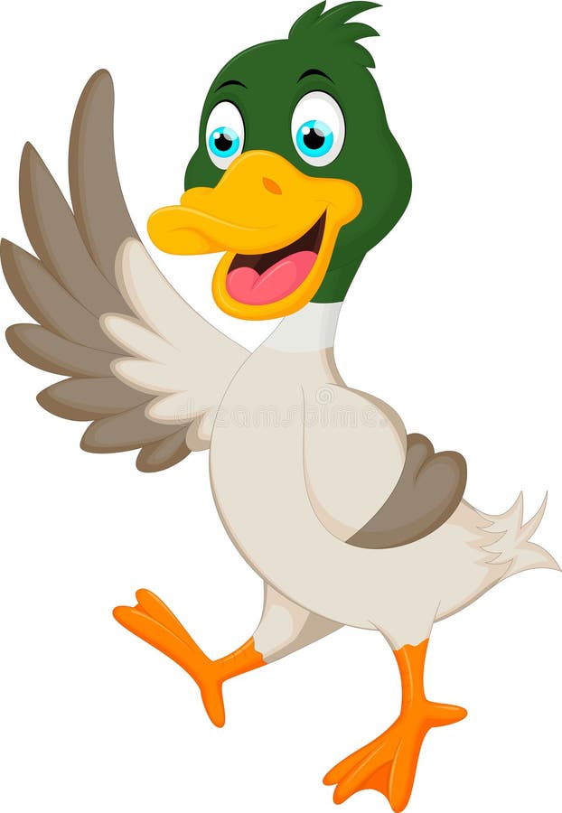 Cute Baby Duck Waving Hand With Run Stock Illustration - Illustration ...