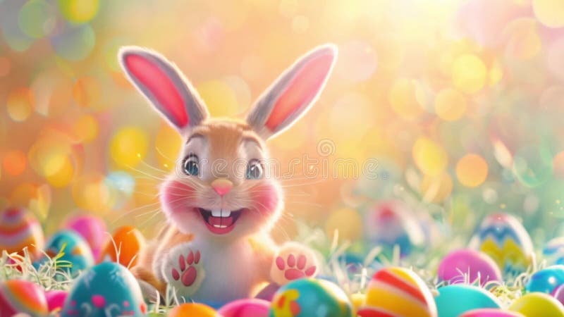 Cute Baby Easter Bunny with Colourful Easter Eggs Easter Holiday ...