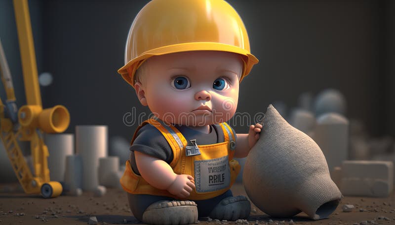 Cute Baby Engineer in the Construction Halmet. Stock Illustration ...
