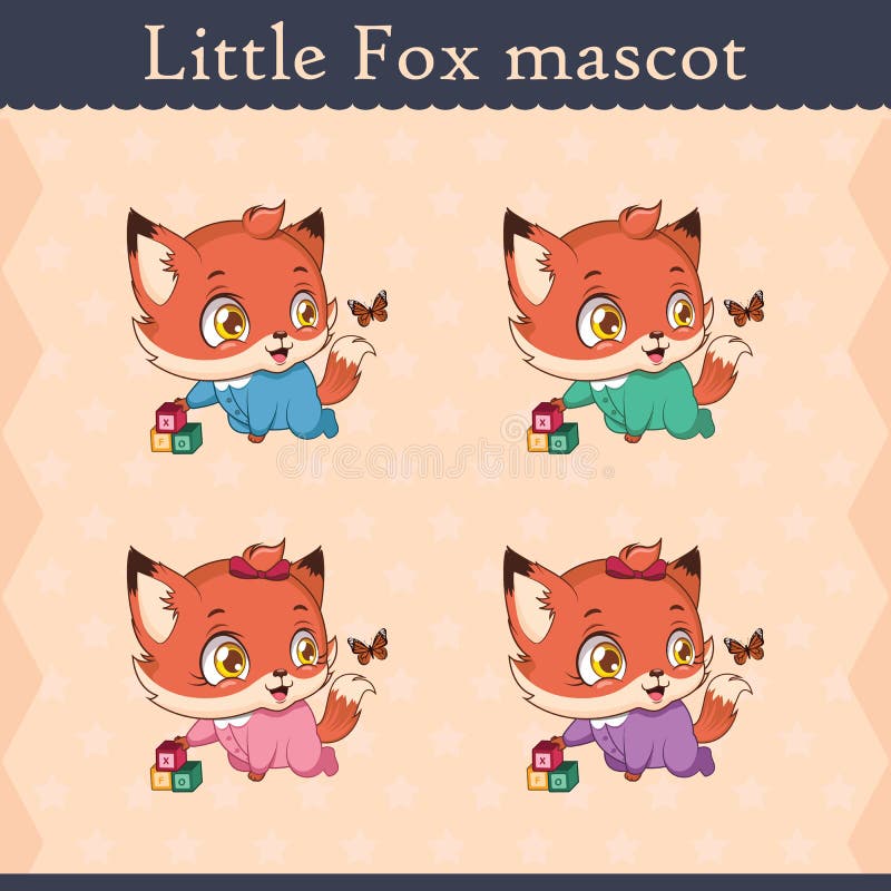 Cute Baby Fox Mascot Set - Curious Pose Stock Vector - Illustration of ...
