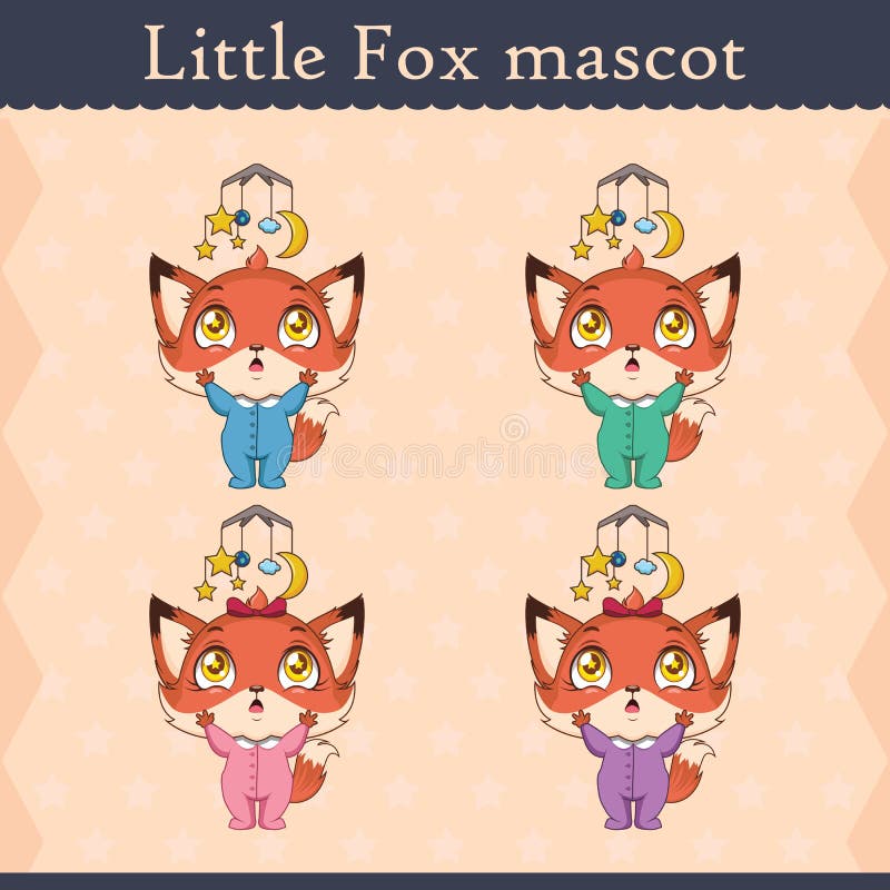 Cute Baby Fox Mascot Set - Distracted Pose Stock Vector - Illustration ...