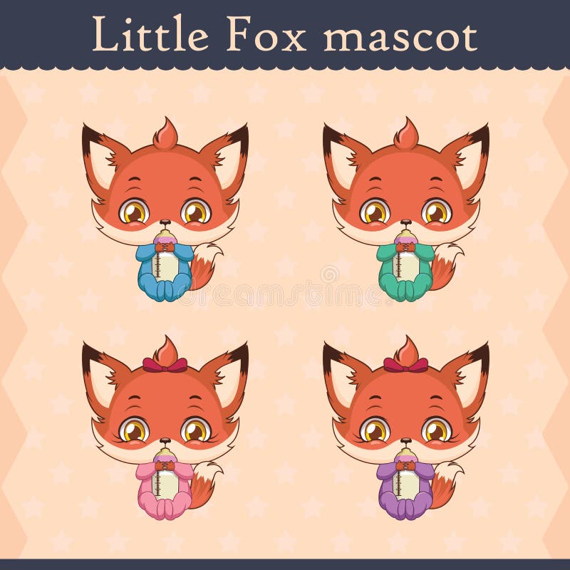 Cute Baby Fox Mascot Set - Drinking Pose Stock Vector - Illustration of ...