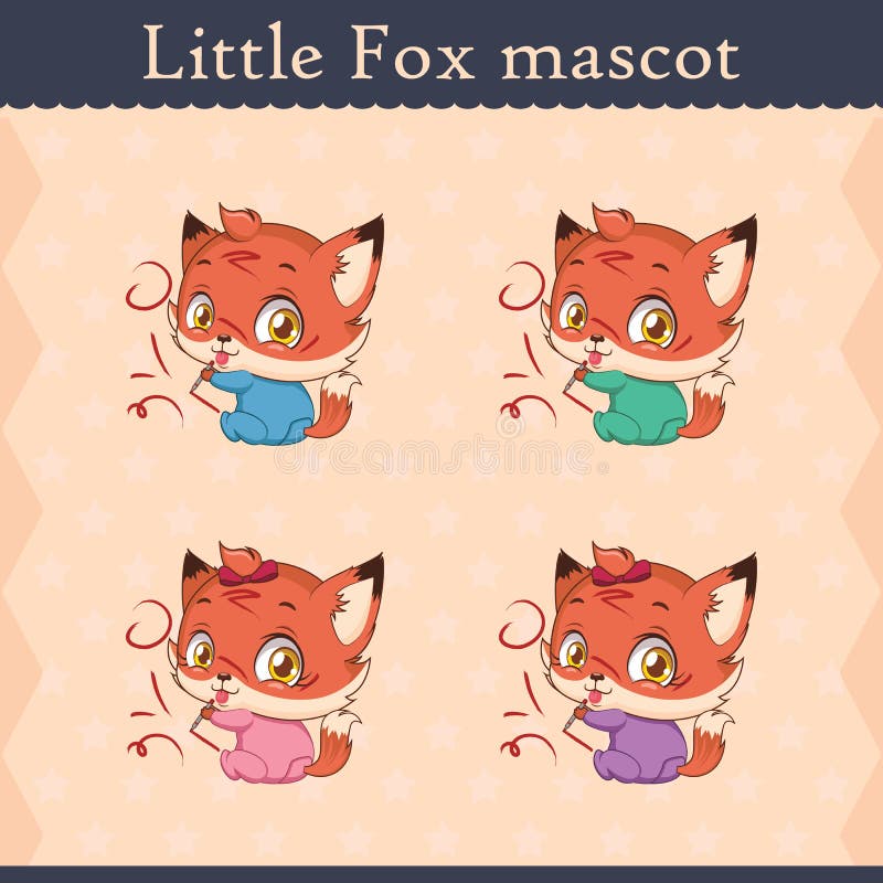 Cute Baby Fox Mascot Set - Mischievous Pose Stock Vector - Illustration ...