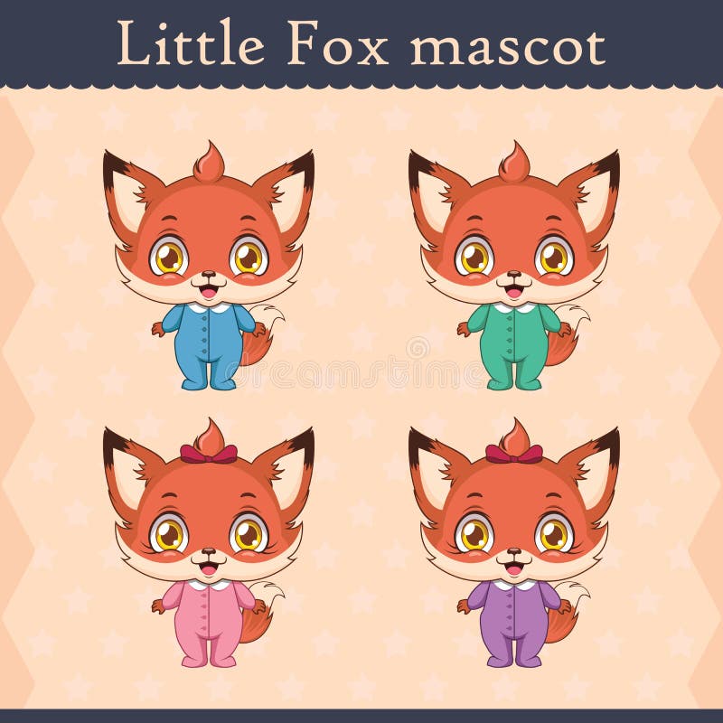 Cute Baby Fox Mascot Set - Standing Pose Stock Vector - Illustration of ...