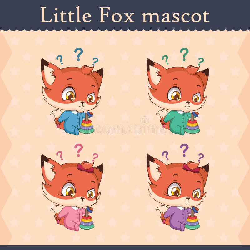 Cute Baby Fox Mascot Set - Thinking Pose Stock Vector - Illustration of ...