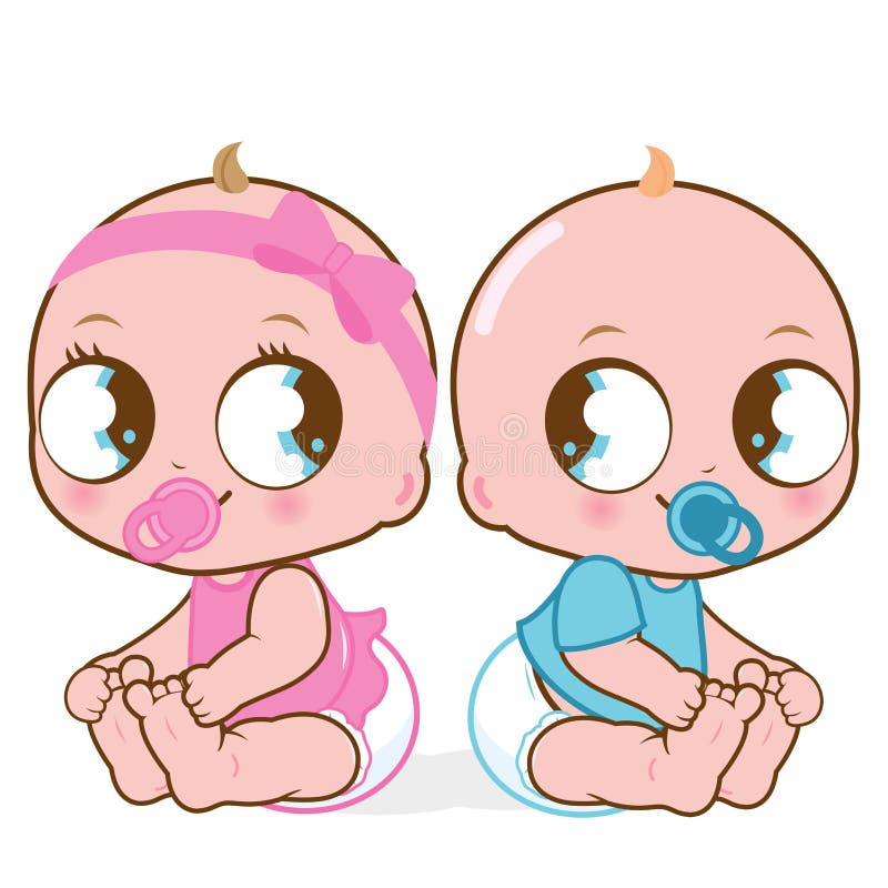 Cute baby girl and boy stock vector. Illustration of twins - 36970880