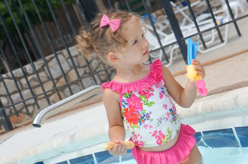 Cute Baby Girl is Having Fun in the Pool Stock Image - Image of ...