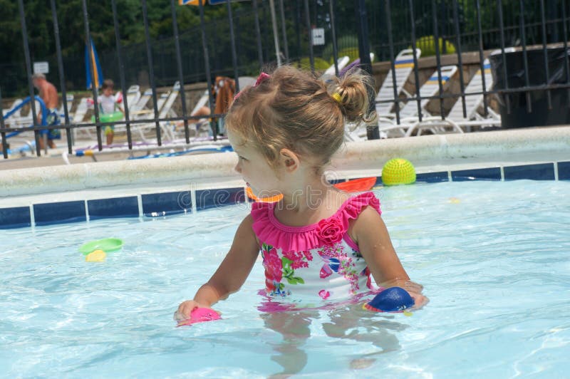 Cute Baby Girl is Having Fun in the Pool Stock Image - Image of ...