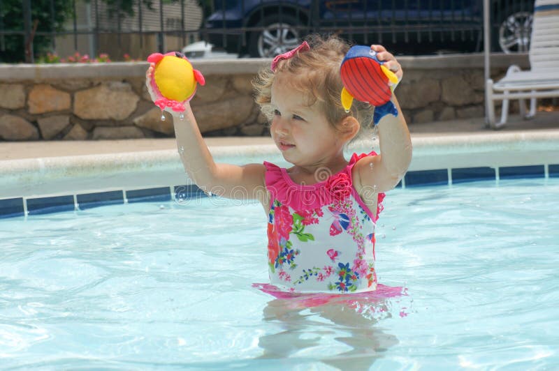 Cute Baby Girl is Having Fun in the Pool Stock Image - Image of ...