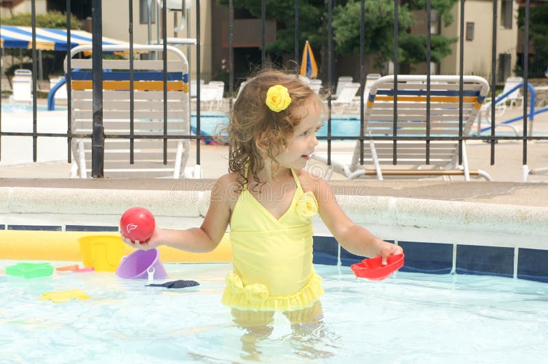 Cute Baby Girl is Having Fun in the Pool Stock Image - Image of ...