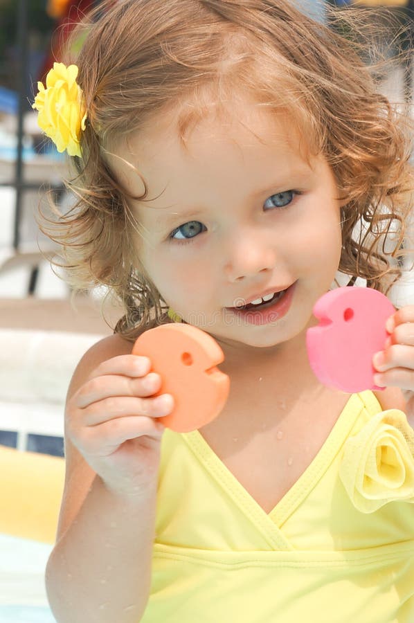 Cute Baby Girl is Having Fun in the Pool Stock Image - Image of ...