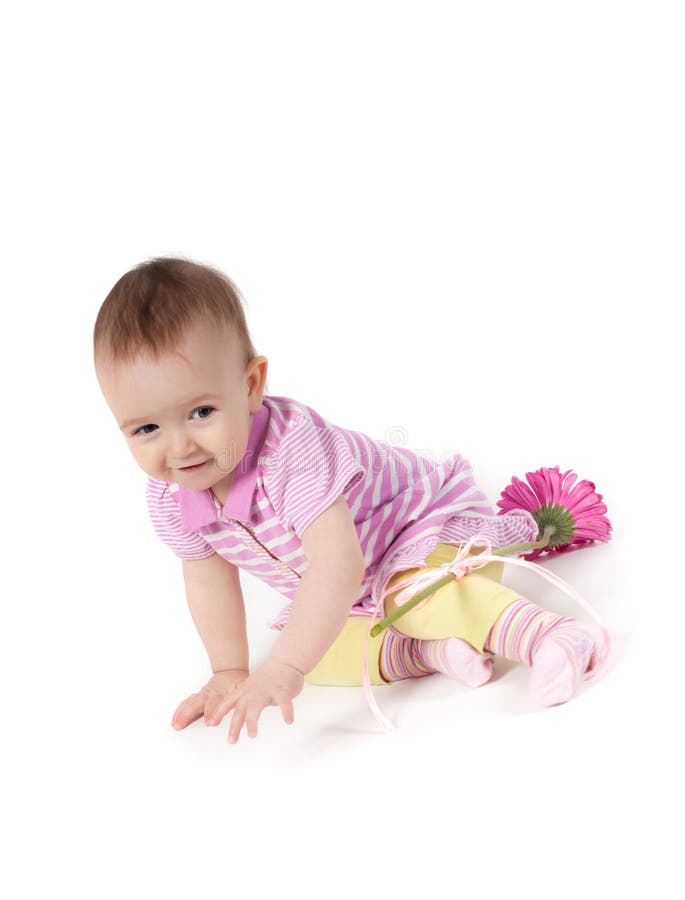 Cute baby girl in pink stock photo. Image of happiness - 20131836