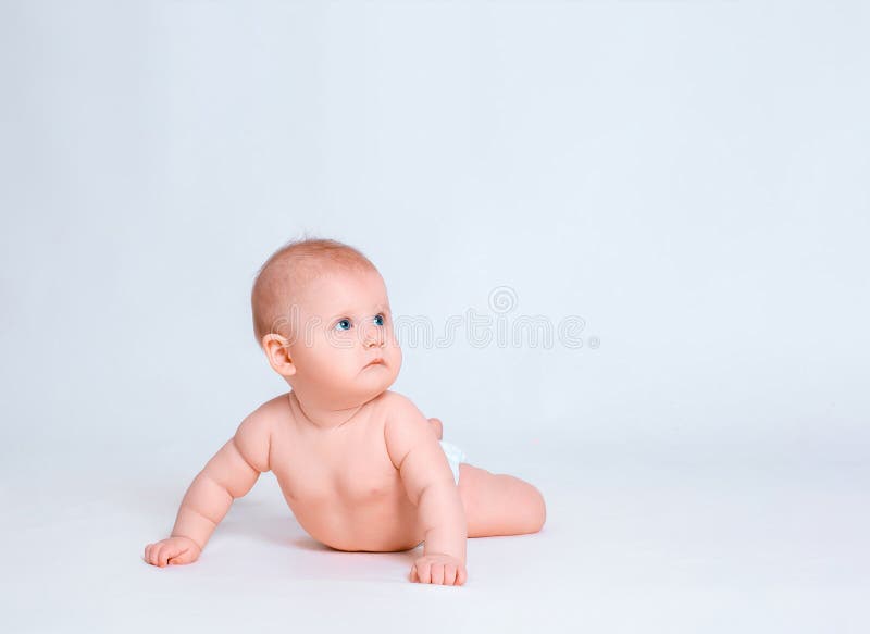 Cute Baby Girl on White Background Stock Photo - Image of children ...