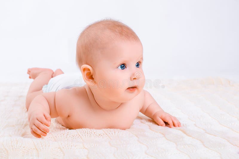 Cute Baby Girl on White Background Stock Image - Image of background ...