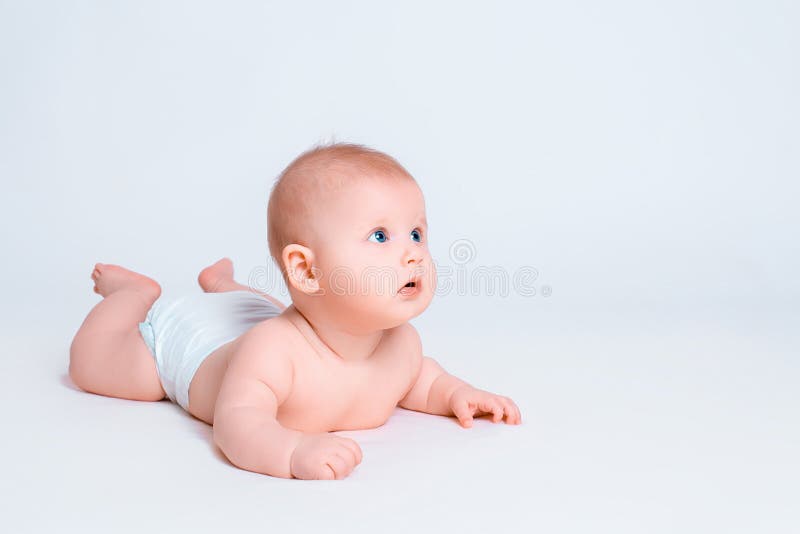 Cute Baby Girl on White Background with Isolation Stock Image - Image ...