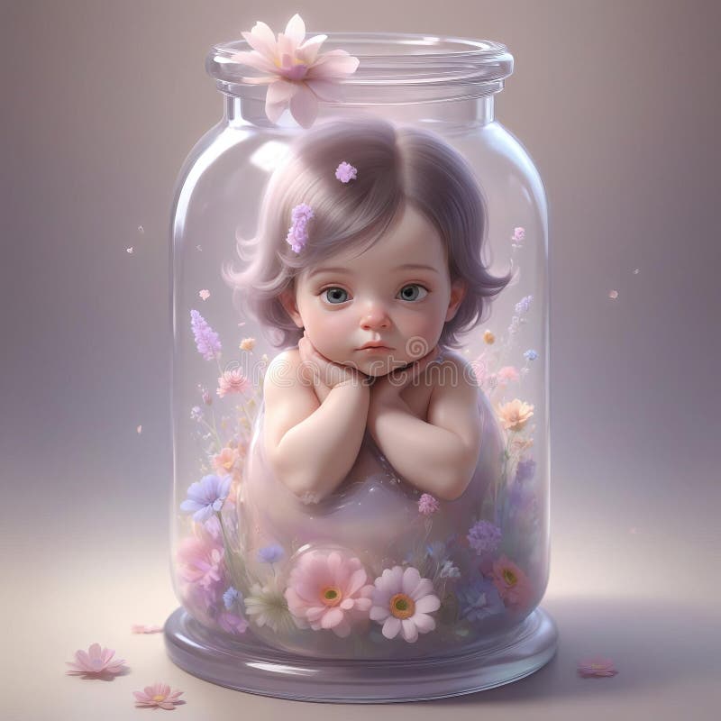 A Cute Baby in a Glass Jar stock illustration. Illustration of glass ...