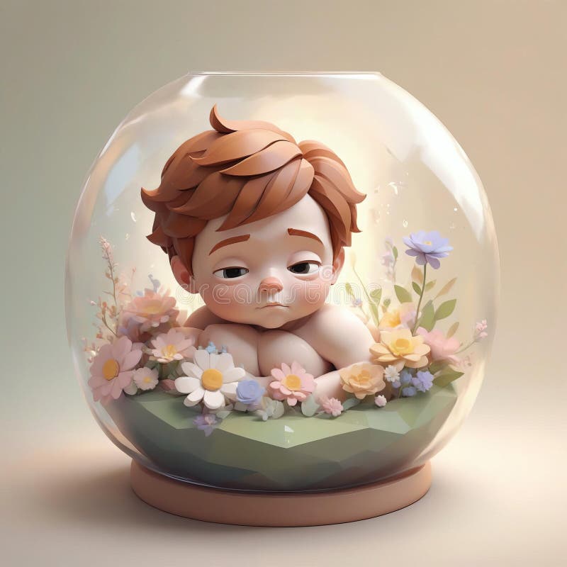 A Cute Baby in a Glass Jar stock illustration. Illustration of ...