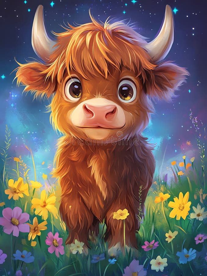 A Cute Baby Highland Cow, AI Generated Stock Illustration ...