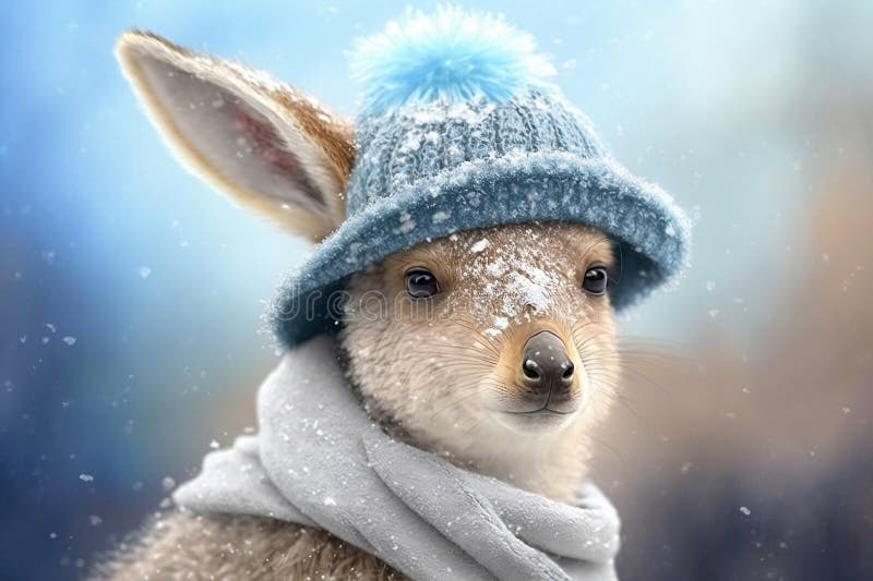 Cute Baby Kangaroo Wearing a Hat Stock Illustration - Illustration of ...