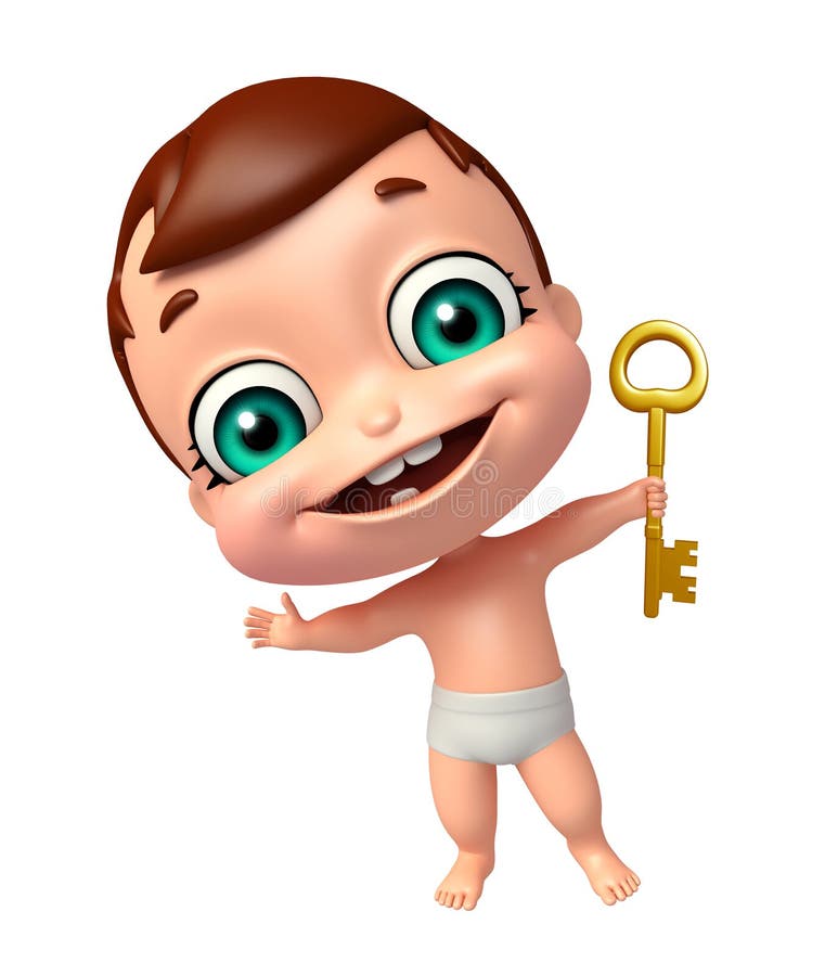 Cute baby with Key stock illustration. Illustration of class - 77521255
