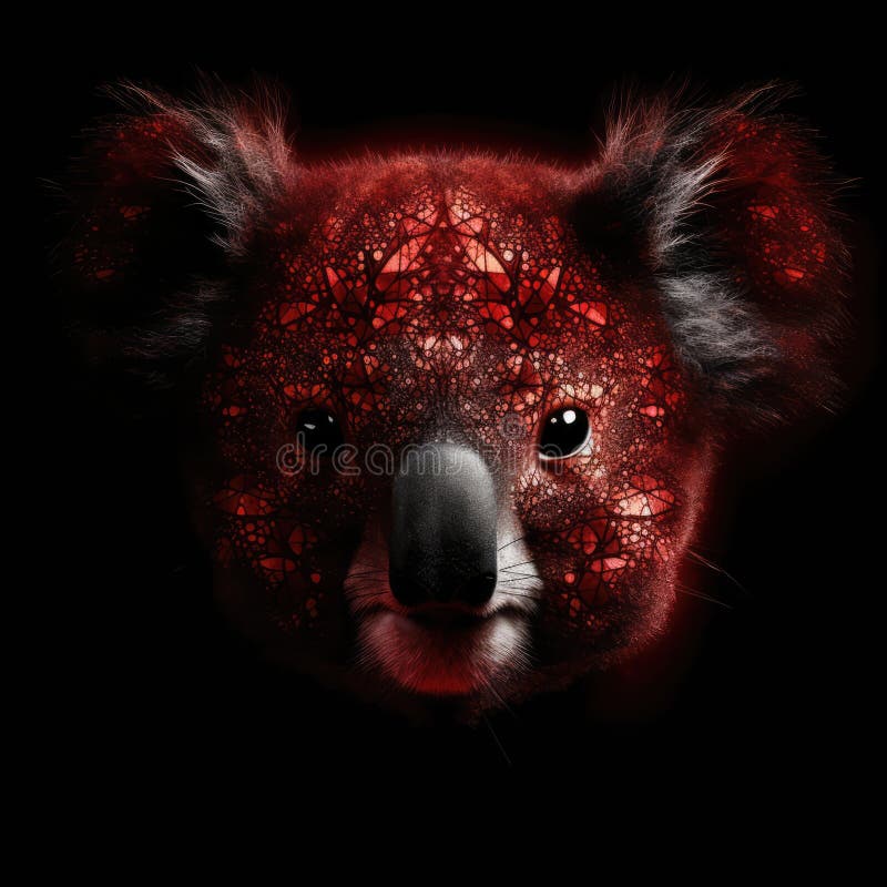 Cute Baby Koala Face Shape in Red Fire on Black Background. Generative ...