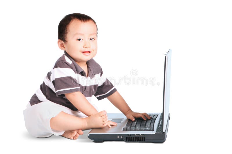 Cute Baby and Laptop Computer Stock Image - Image of education, little ...