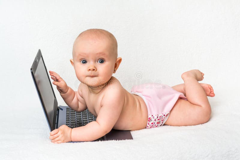 Cute Baby with Laptop Computer Stock Photo - Image of adorable, infant ...