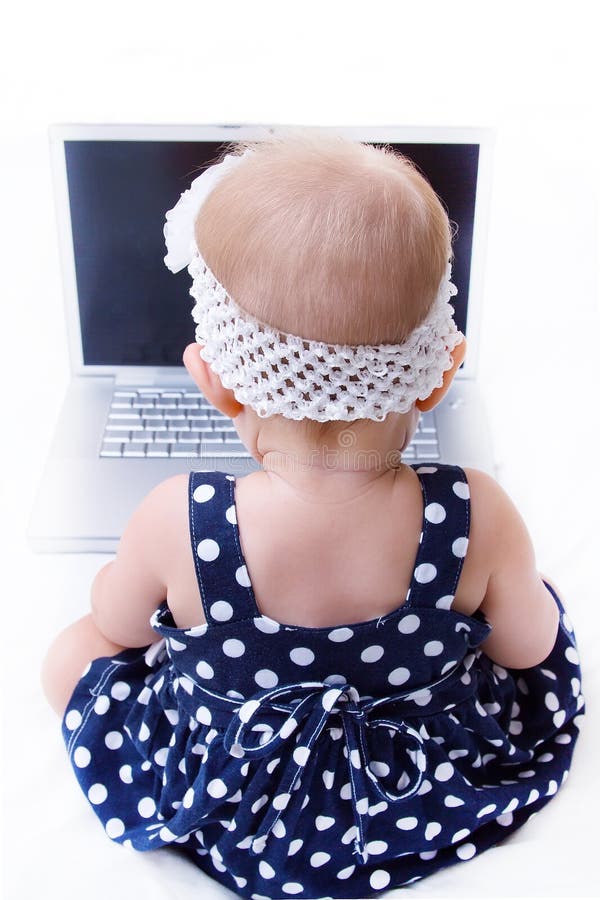 Cute baby with a laptop. stock image. Image of babies - 46512481